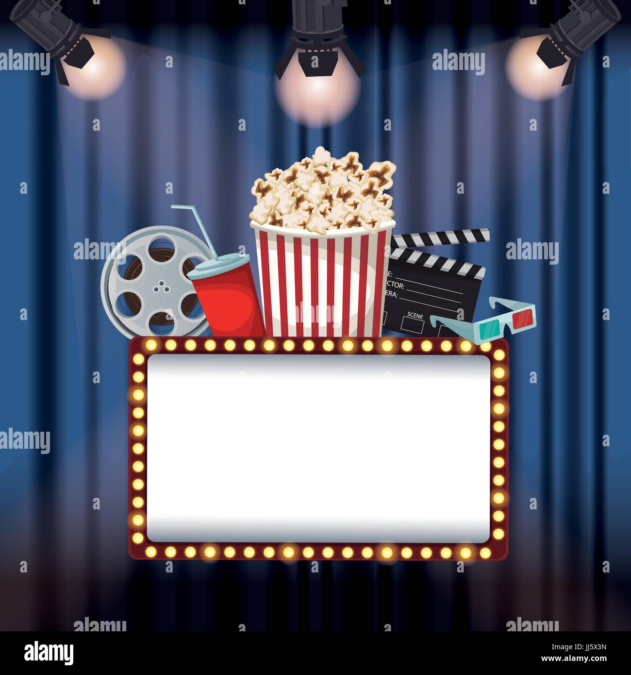 color background stage cinema curtain with spotlights billboard banner ...