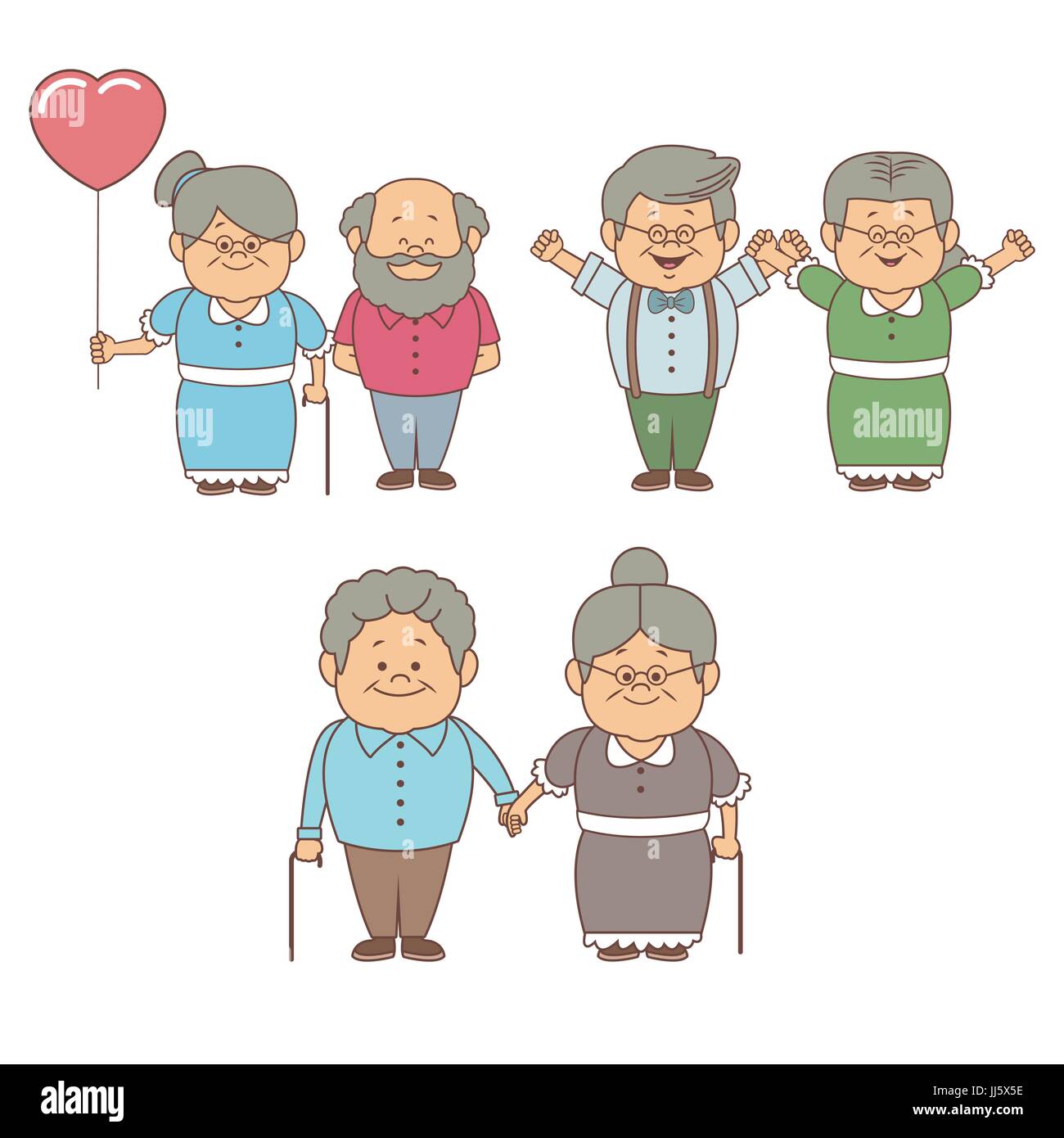 white background with set people of grandma and grandpa happy ...