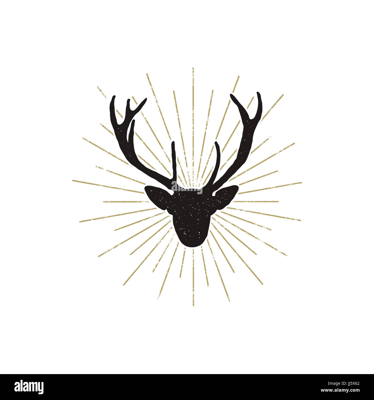 Deer shape with sunbursts. Silhouette animal design. Black wild animal ...