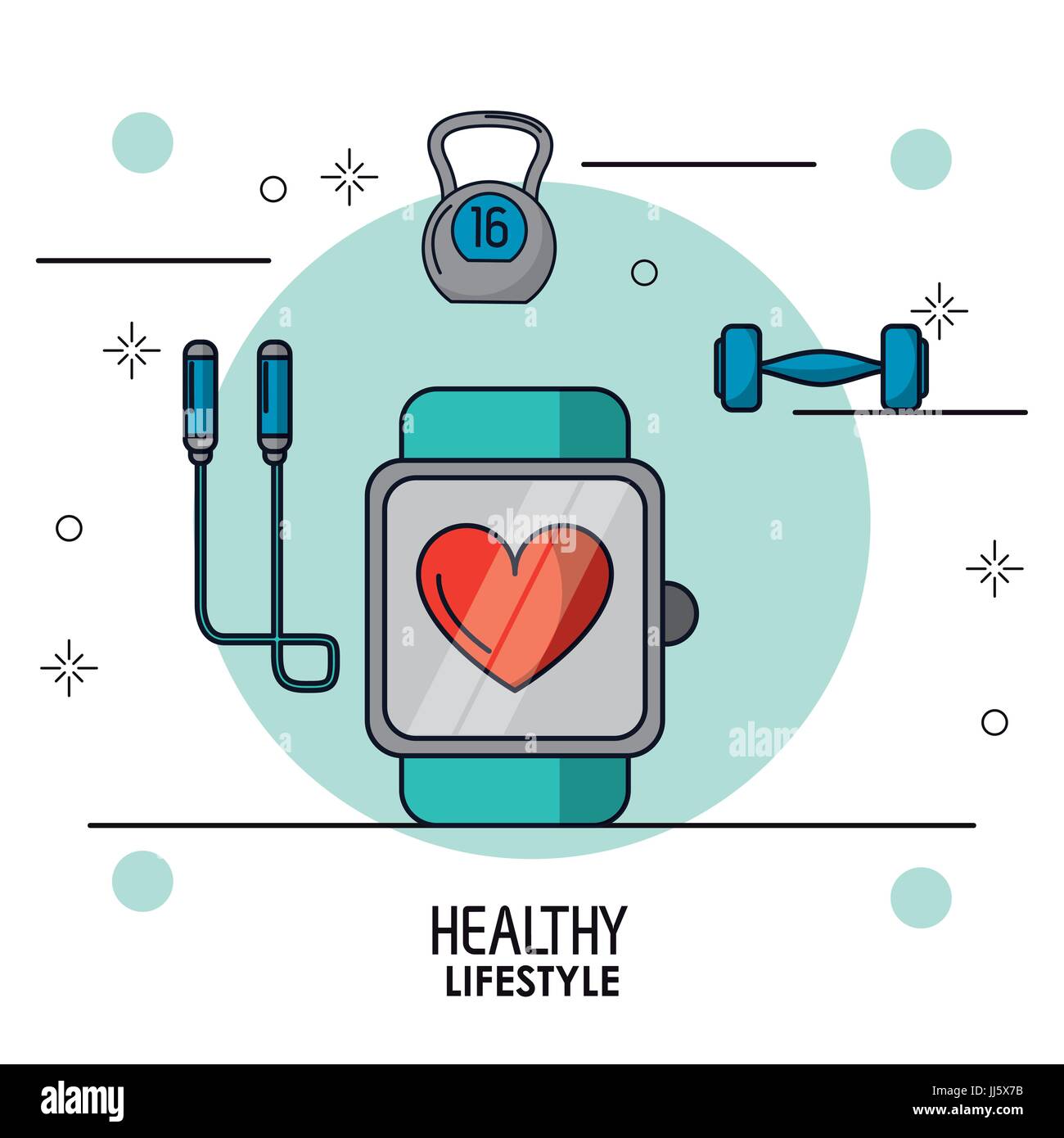 colorful poster of healthy lifestyle with clock pulsation monitoring in ...