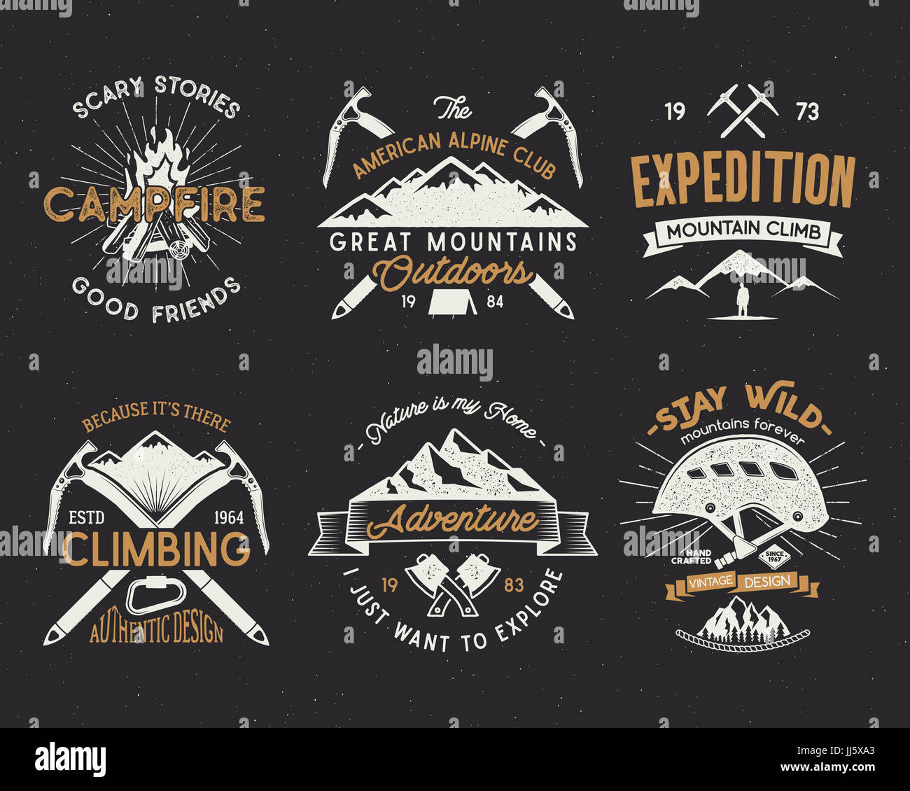 Set of mountain climbing labels, mountains expedition emblems, vintage ...