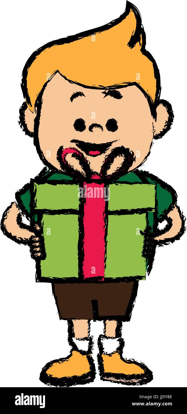 cute little boy holding gift box fun Stock Vector Image & Art - Alamy