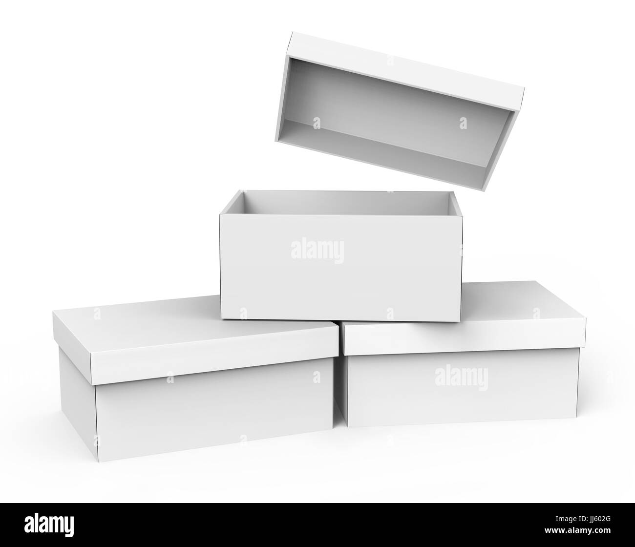 Blank paper box template, three boxes mockup with lid in 3d rendering ...