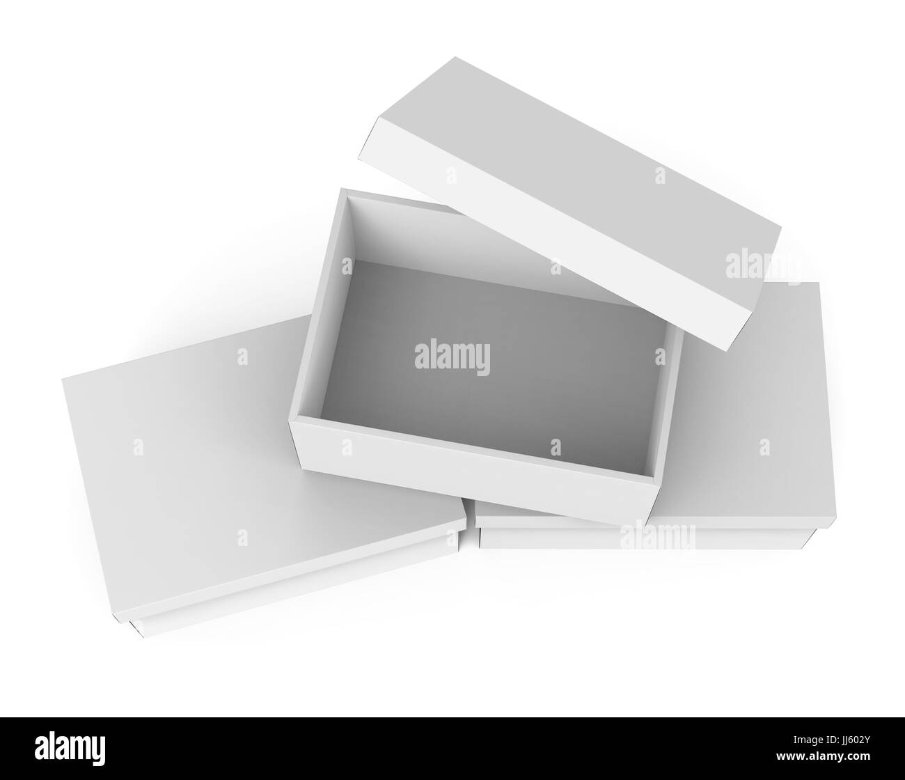 Blank paper box template, three boxes mockup with lid in 3d rendering ...