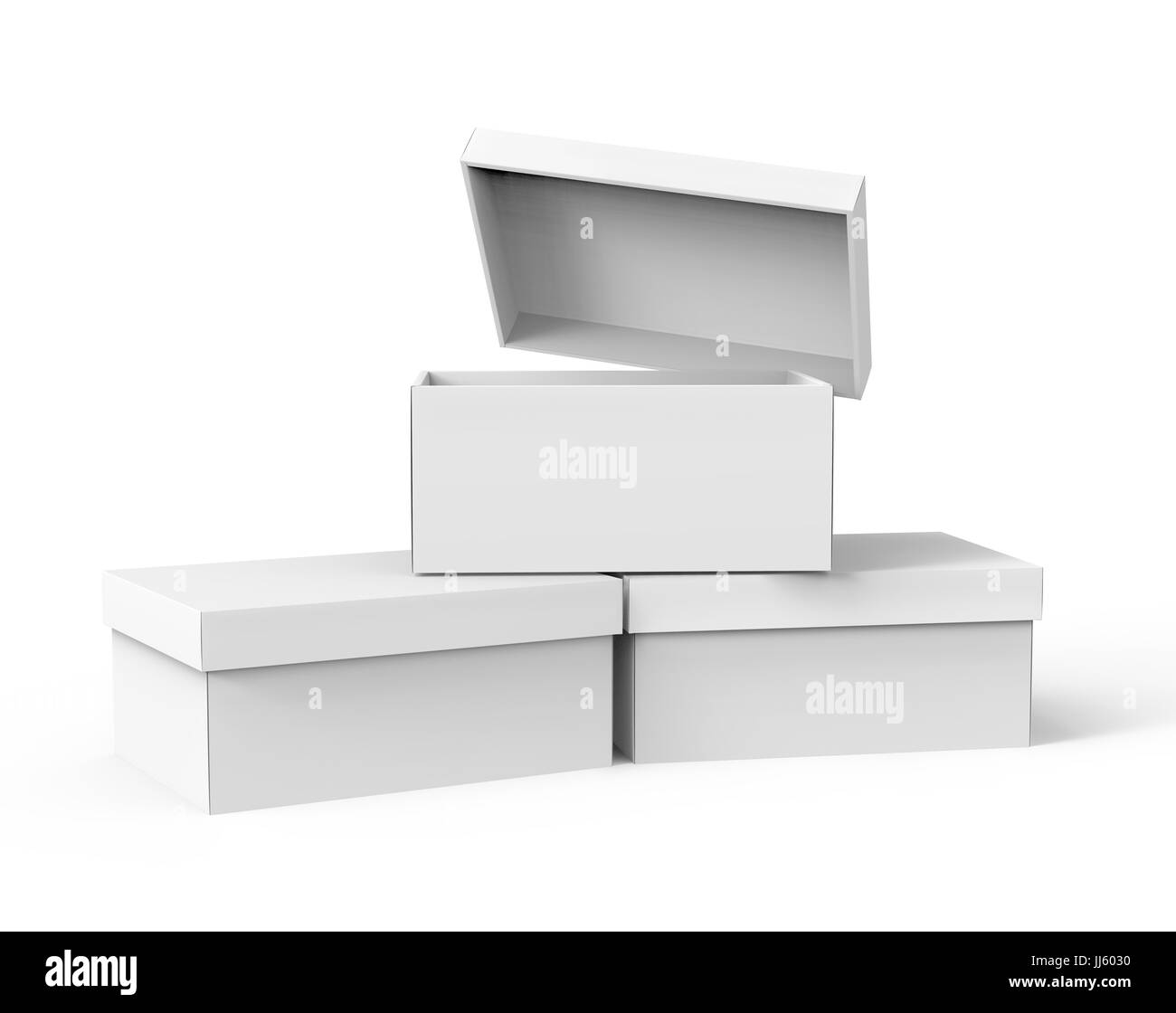 Blank paper box template, three boxes mockup with lid in 3d rendering ...