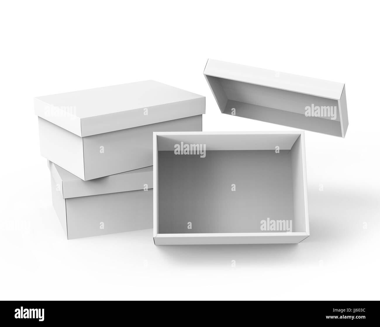Blank paper box template, three boxes mockup with lid in 3d rendering ...