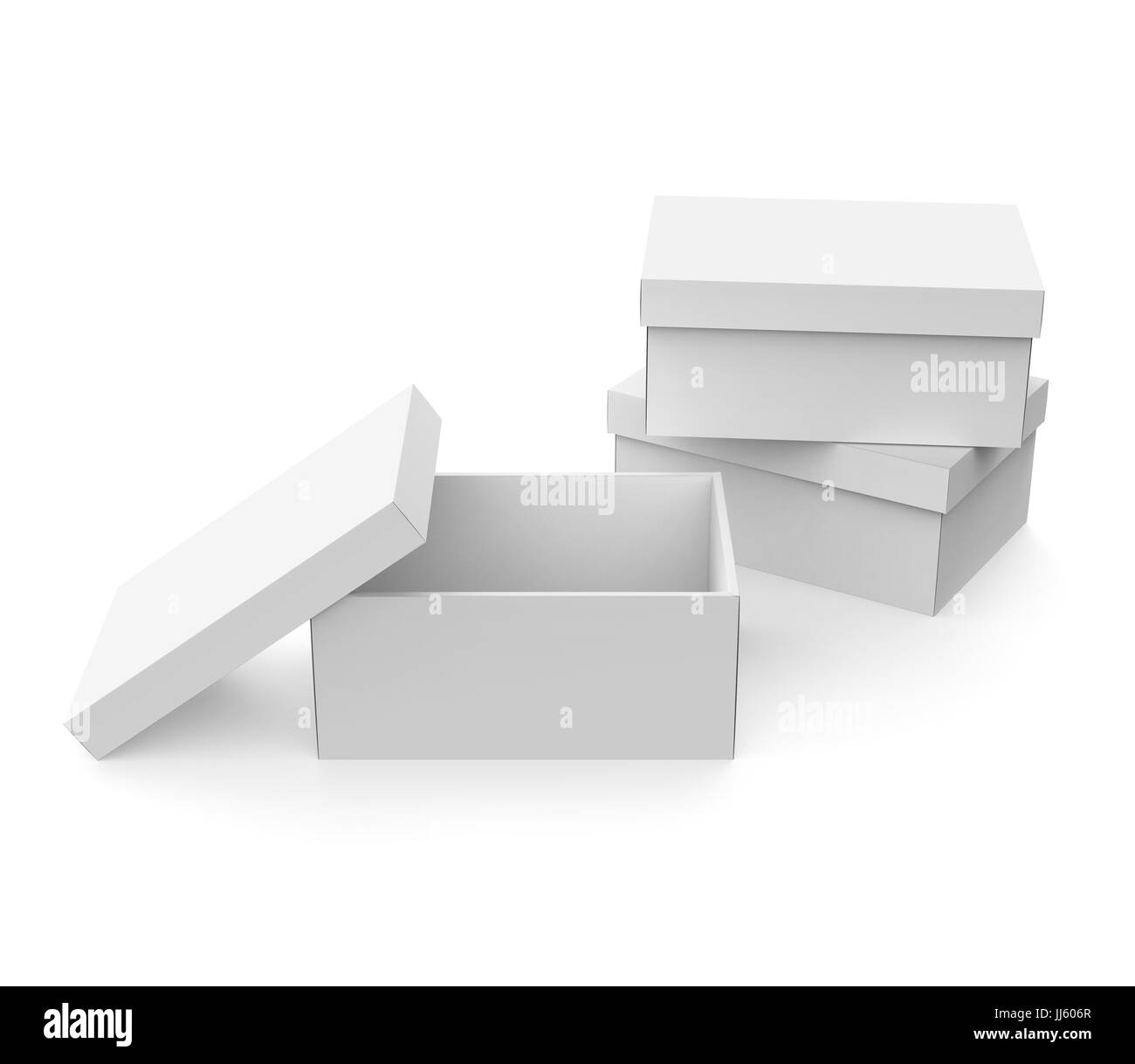 Blank paper box template, three boxes mockup with lid in 3d rendering ...