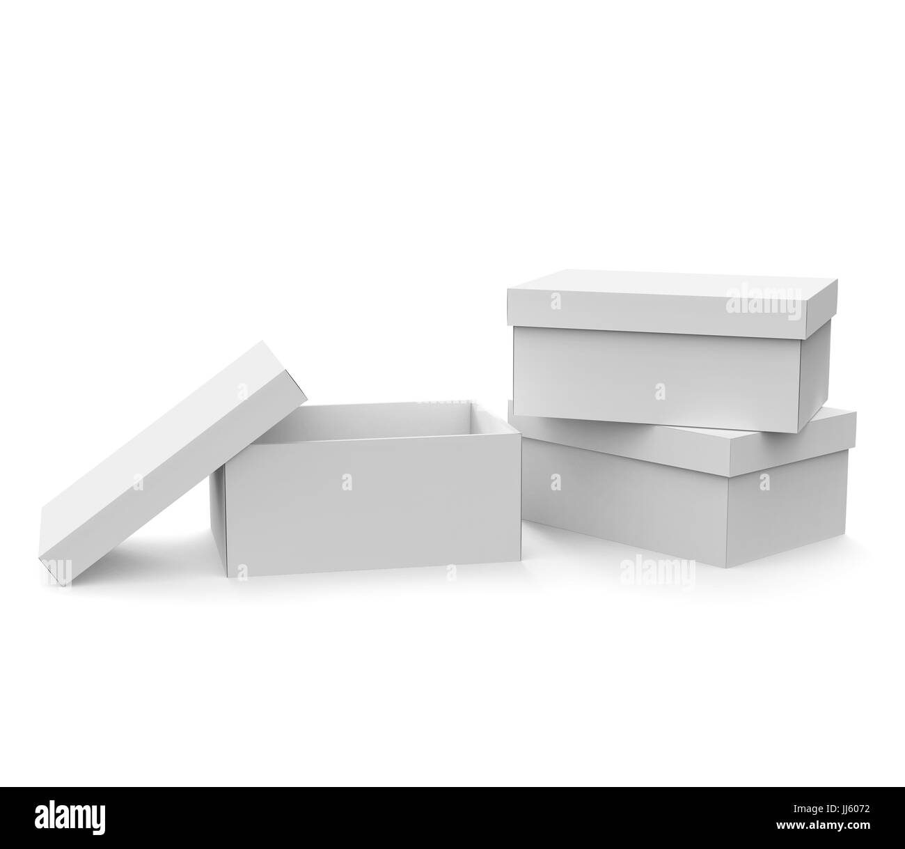 Blank paper box template, three boxes mockup with lid in 3d rendering ...