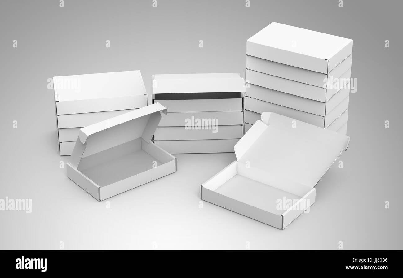 Blank tuck top box template, bulk boxes mockup isolated on light gray ...