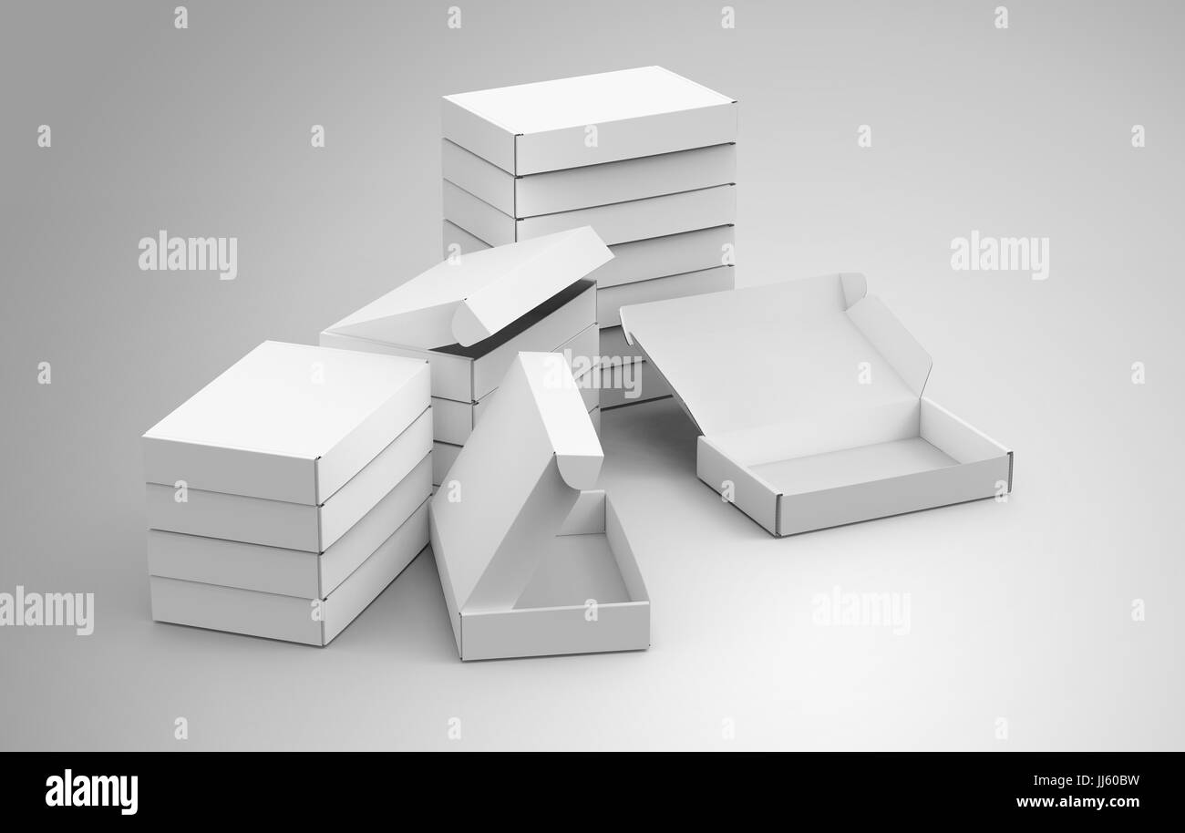 Blank tuck top box template, bulk boxes mockup isolated on light gray ...