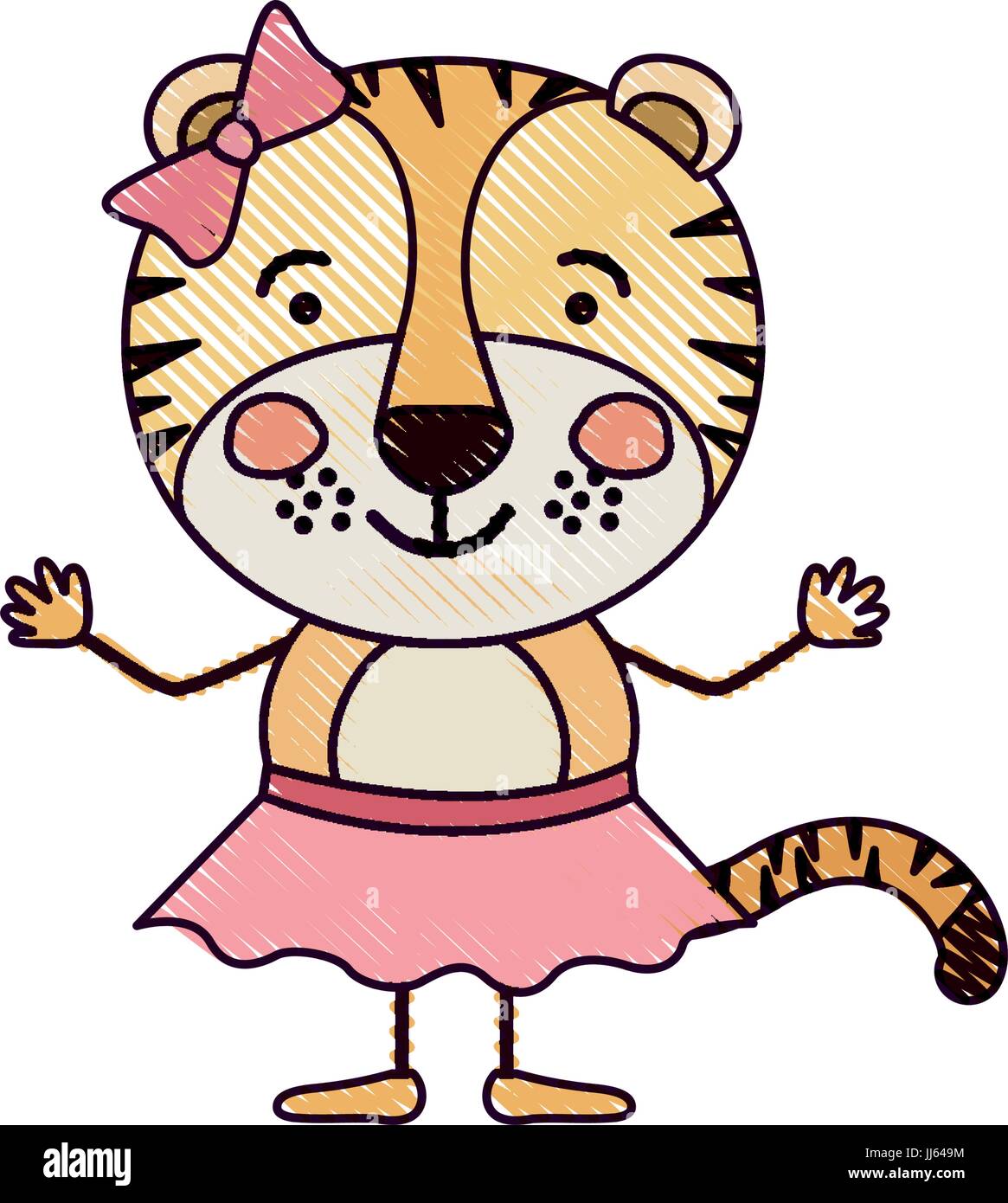 color crayon silhouette caricature of cute expression female tigress in ...