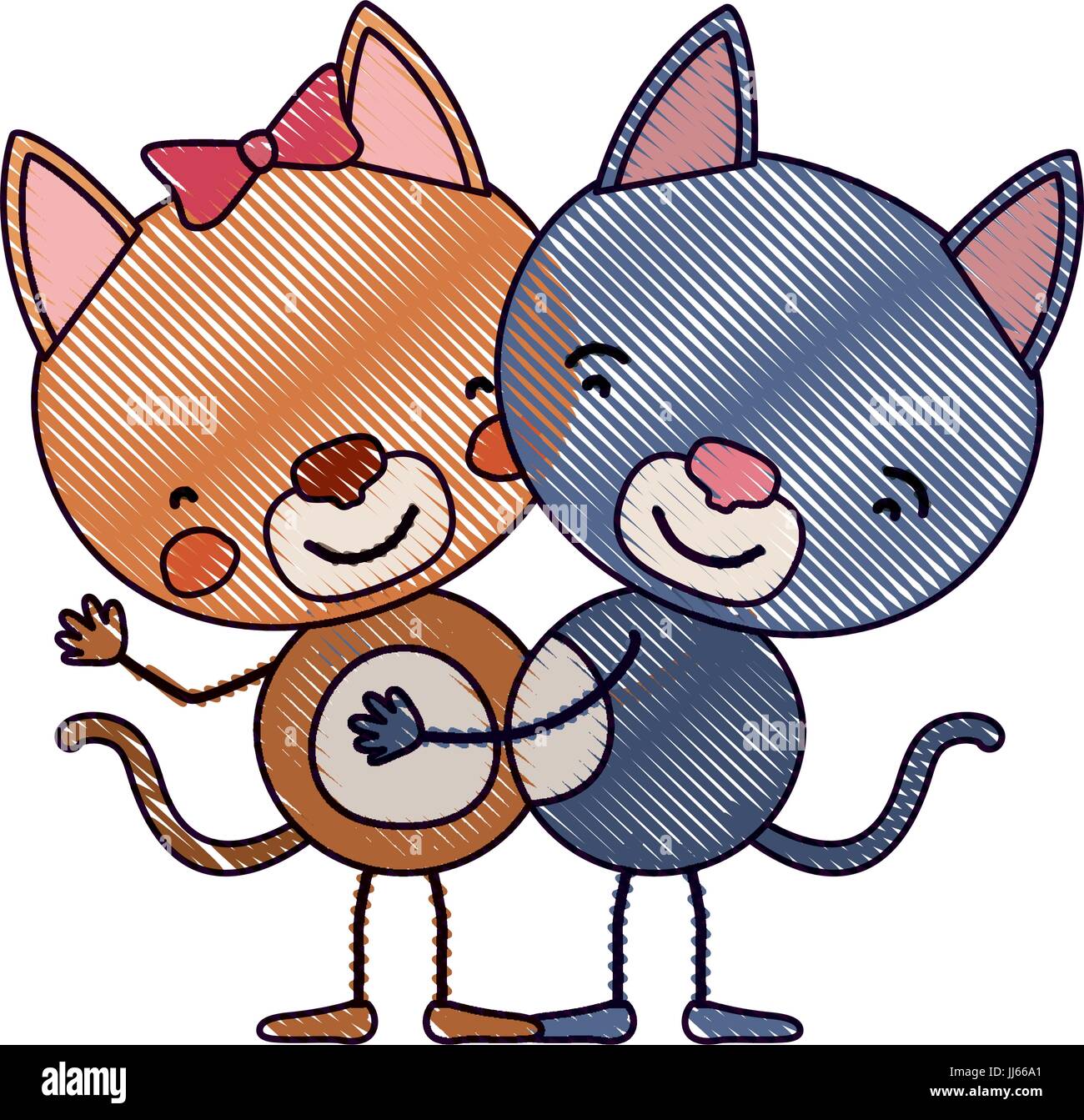 Color Crayon Silhouette Caricature With Couple Of Cats Embraced Stock Vector Image And Art Alamy