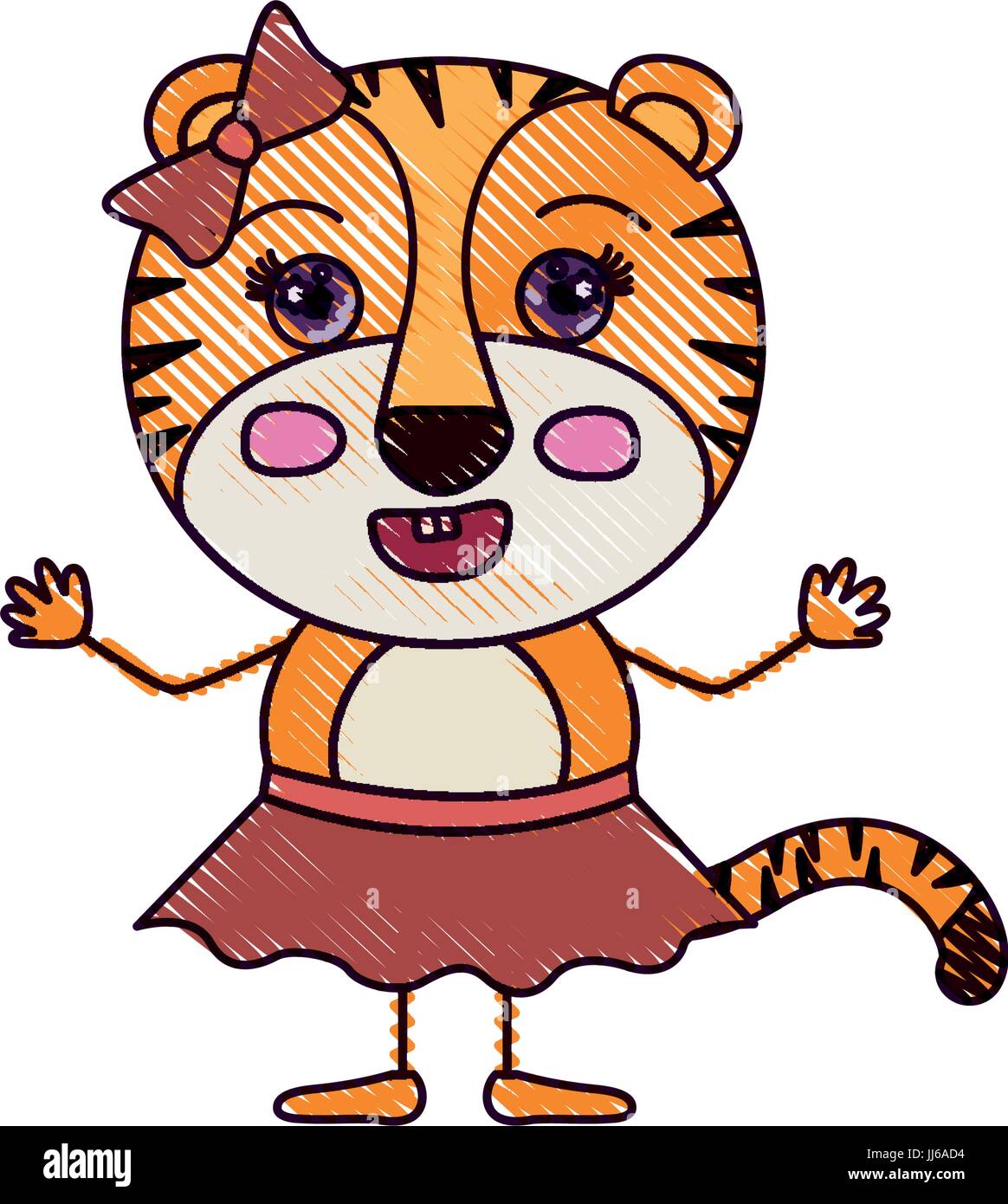 color crayon silhouette caricature of adorable expression tigress in ...