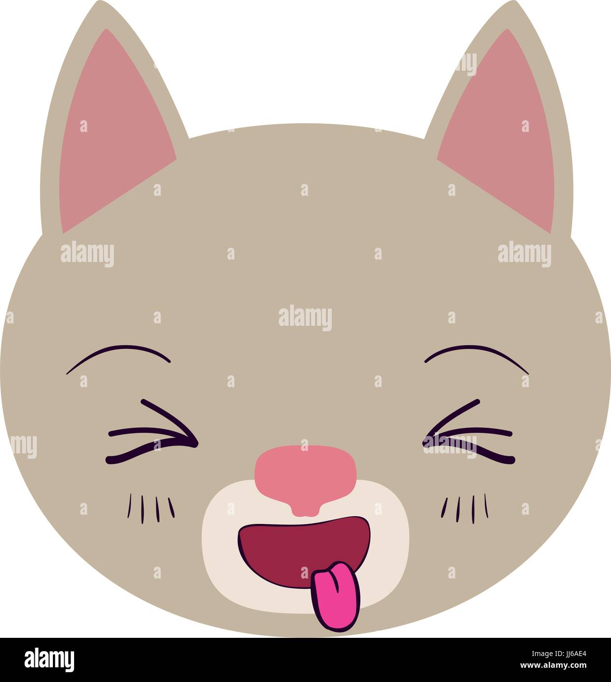colorful caricature cute face of cat sticking out tongue expression ...