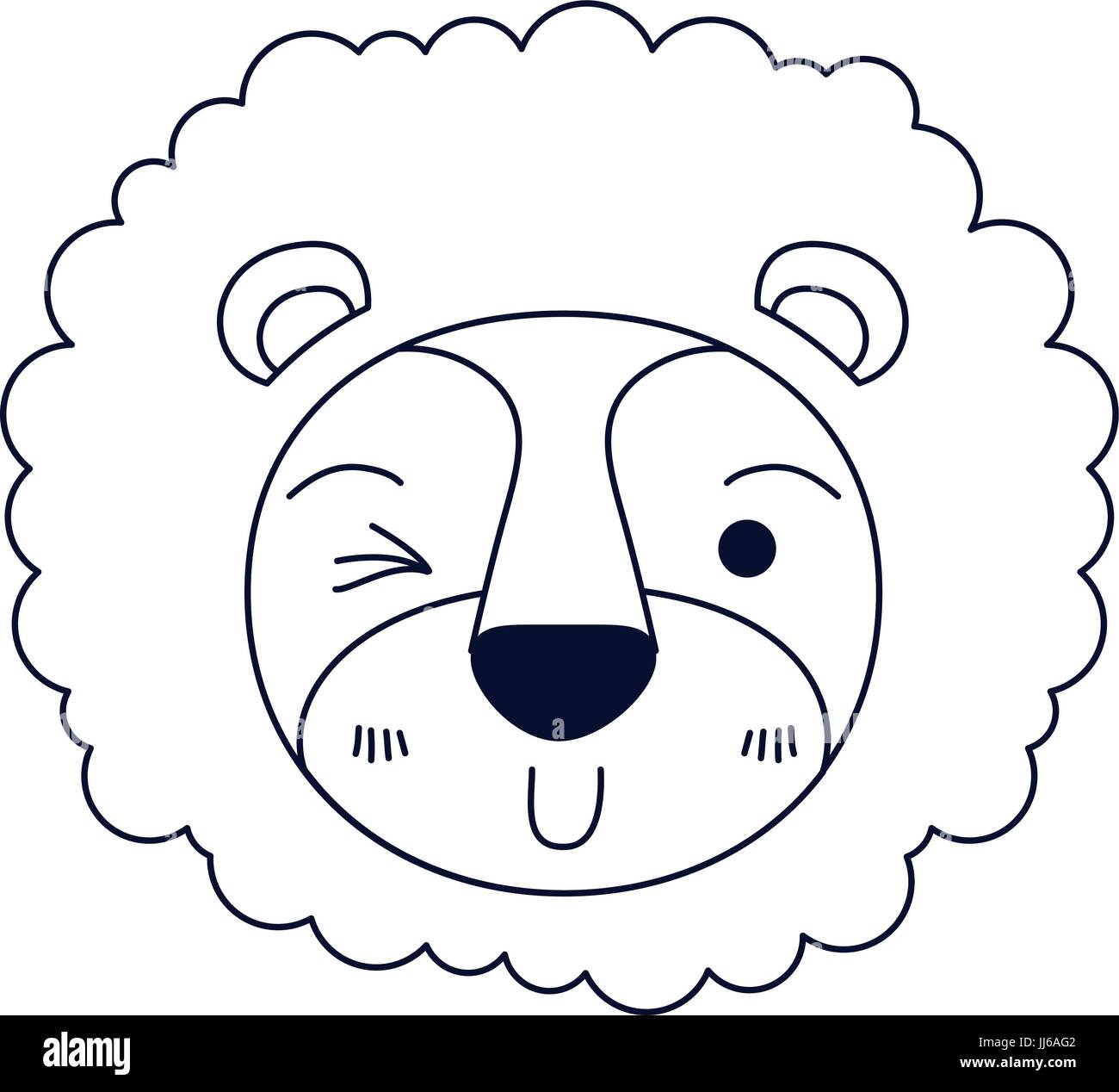 sketch silhouette caricature face of lion wink eye expression with mane ...