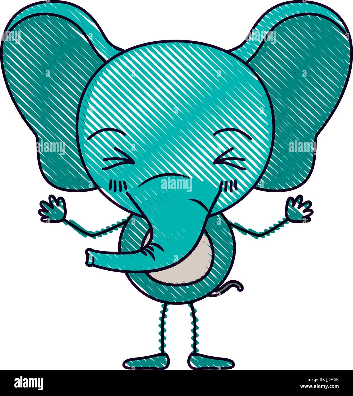 color crayon silhouette caricature of cute elephant wink eyes ...