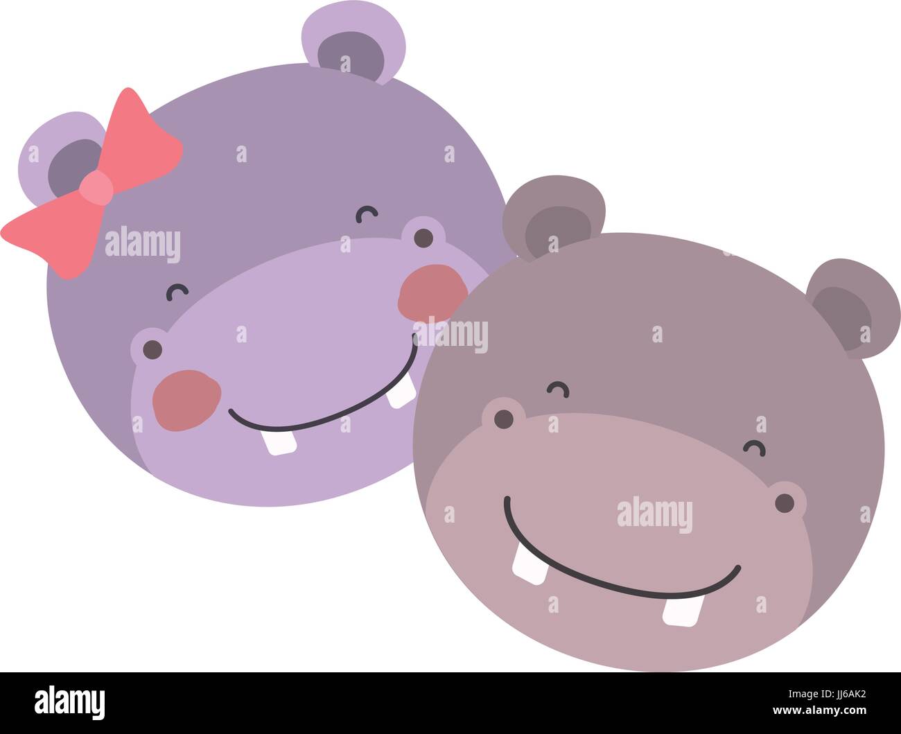 colorful caricature faces of hippo couple animal happiness expression ...