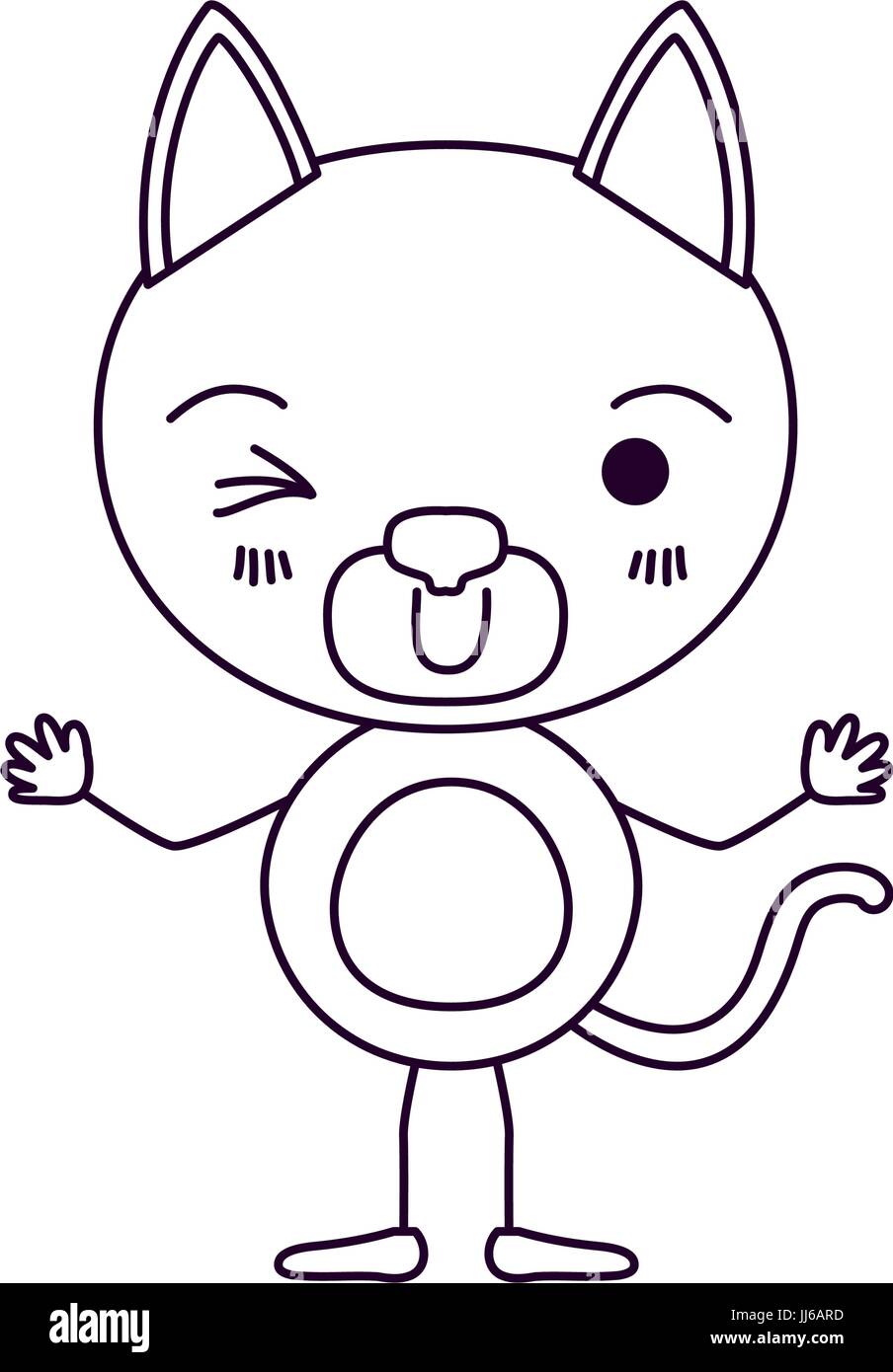 sketch silhouette caricature of cute cat wink eye expression Stock ...