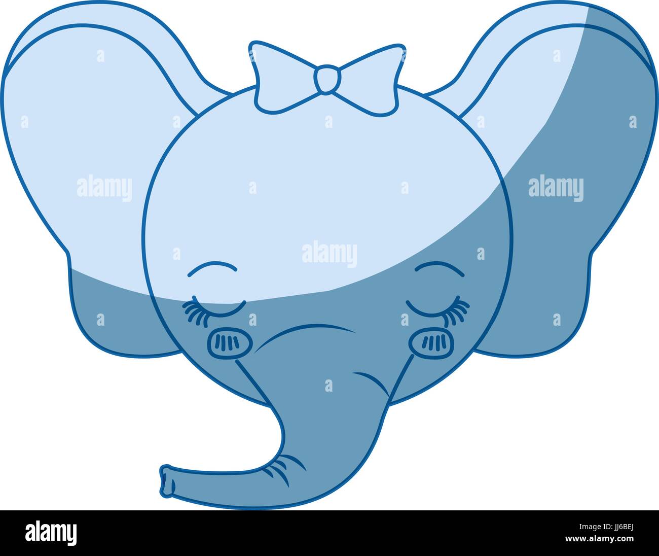 blue color shading silhouette caricature face of female elephant animal ...