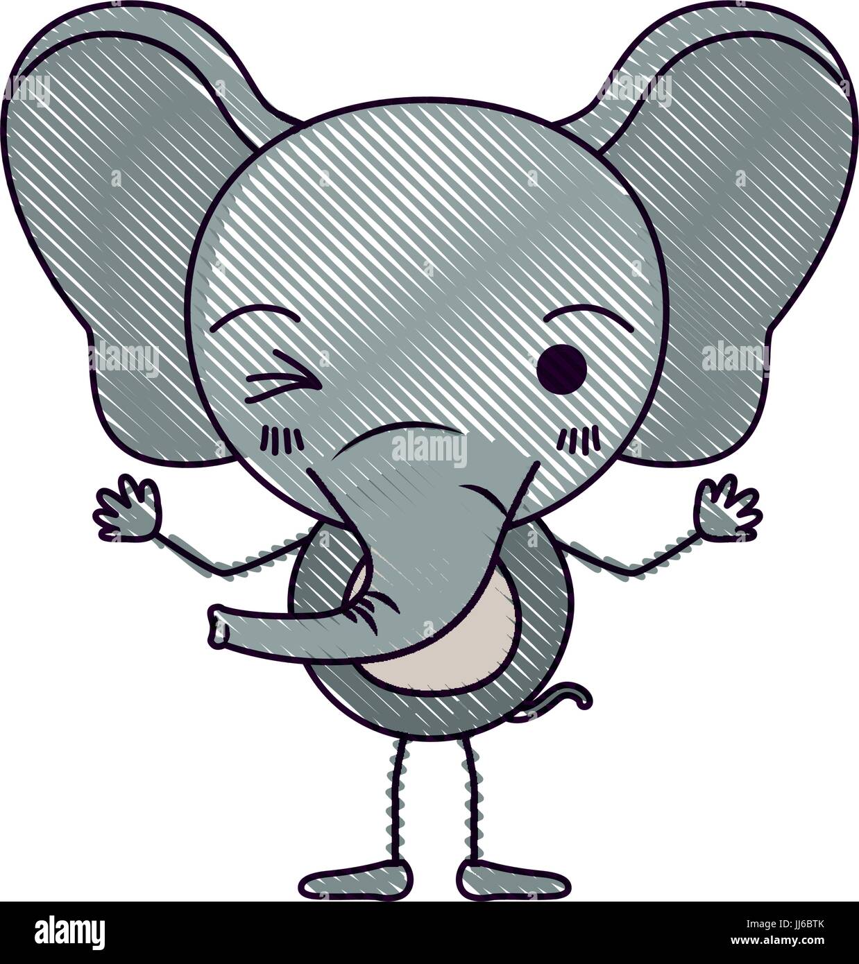 color crayon silhouette caricature of cute elephant wink eye expression ...