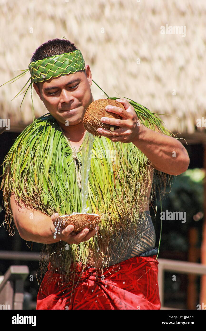 Honolulu, Hawaii - May 27, 2016:A Samoan man demonstrating water inside ...