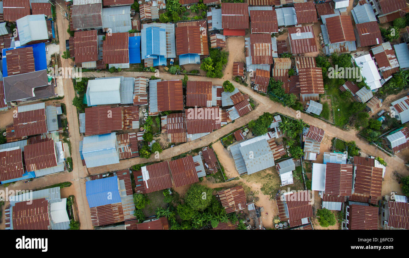 aerial view of poor home roof in mahasarakarm north eastern of thailand ...