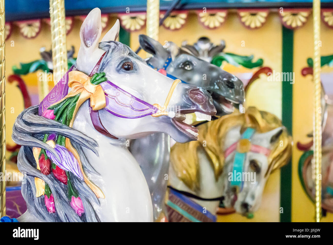 Close-up details of vintage carousel horse ride Stock Photo - Alamy