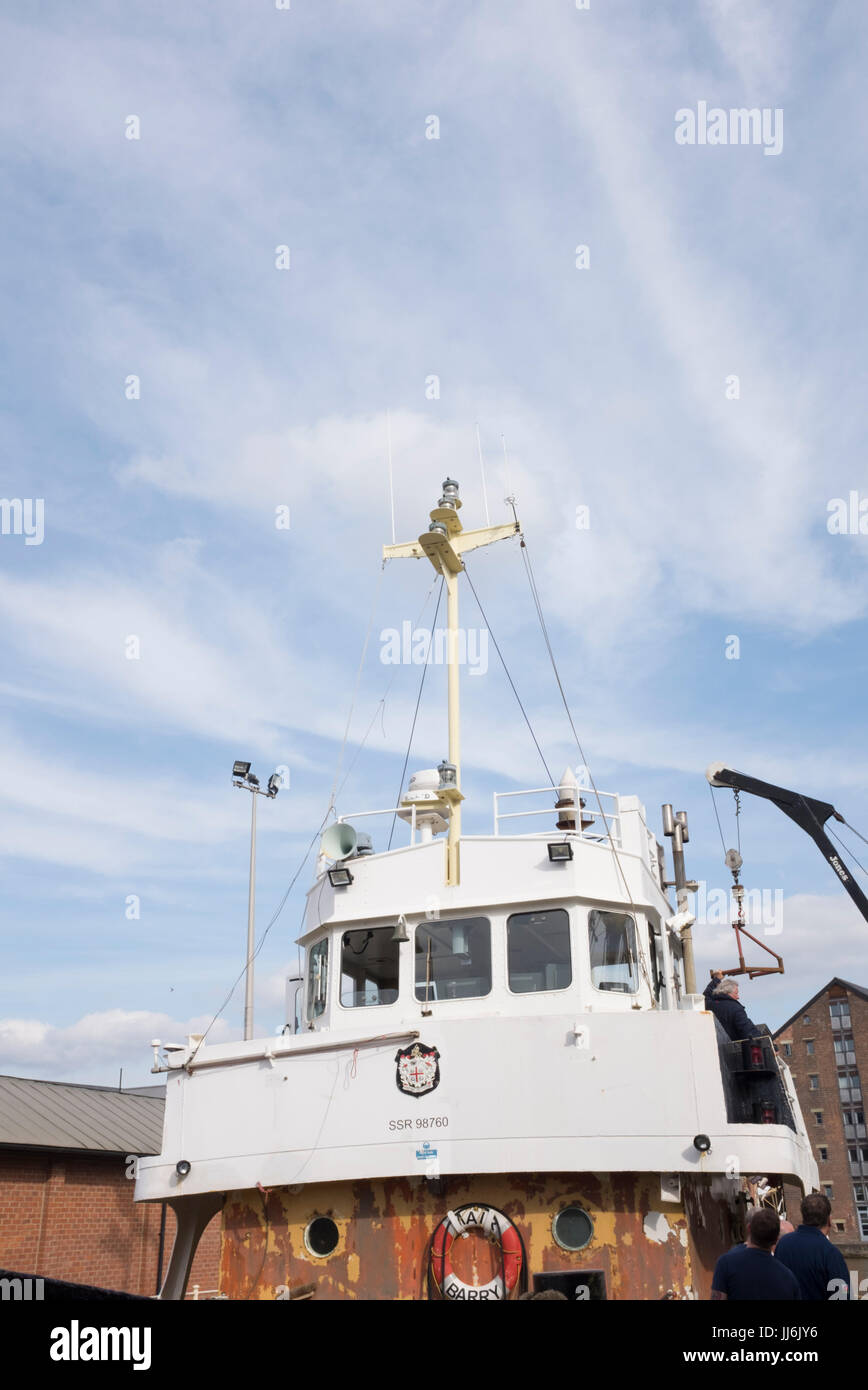 Trinity House ship MV Mair approaching dry dock in Gloucester Stock ...