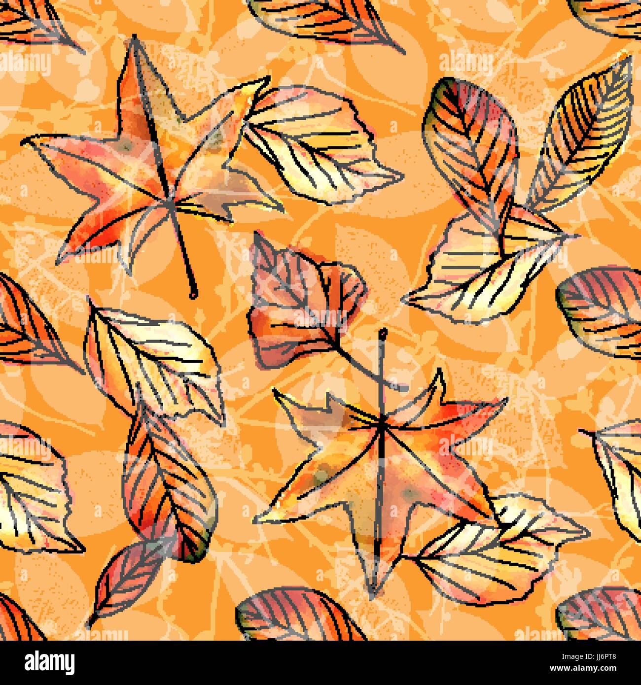 Seamless pattern of vector watercolor autumn leaves and branches Stock ...