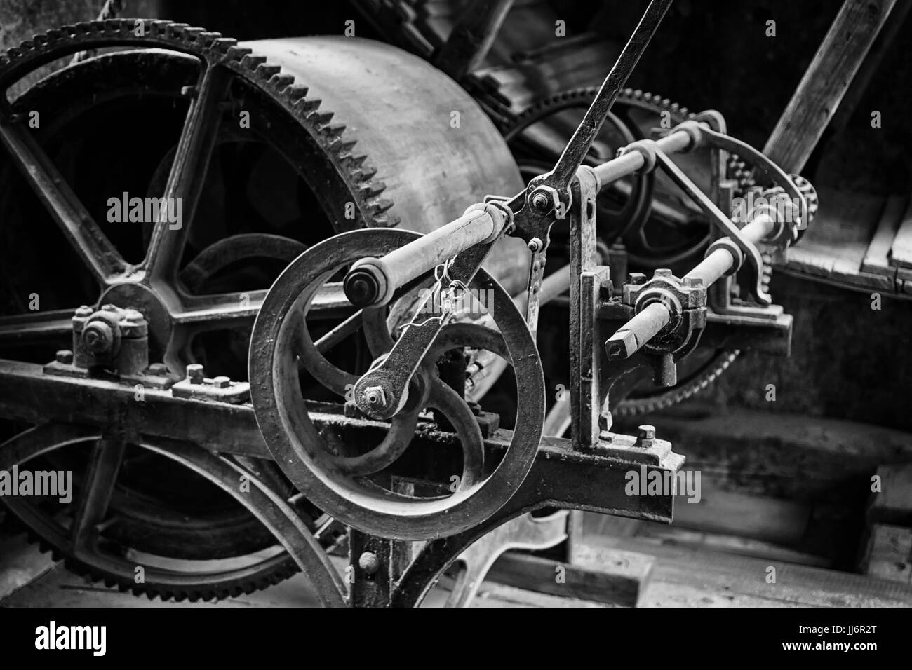 Black and white photo of an old mechanical machine Stock Photo - Alamy