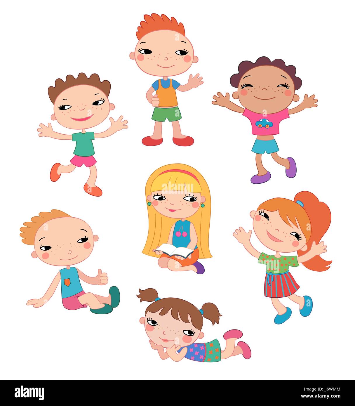 collection of happy children in different positions Stock Vector Image ...