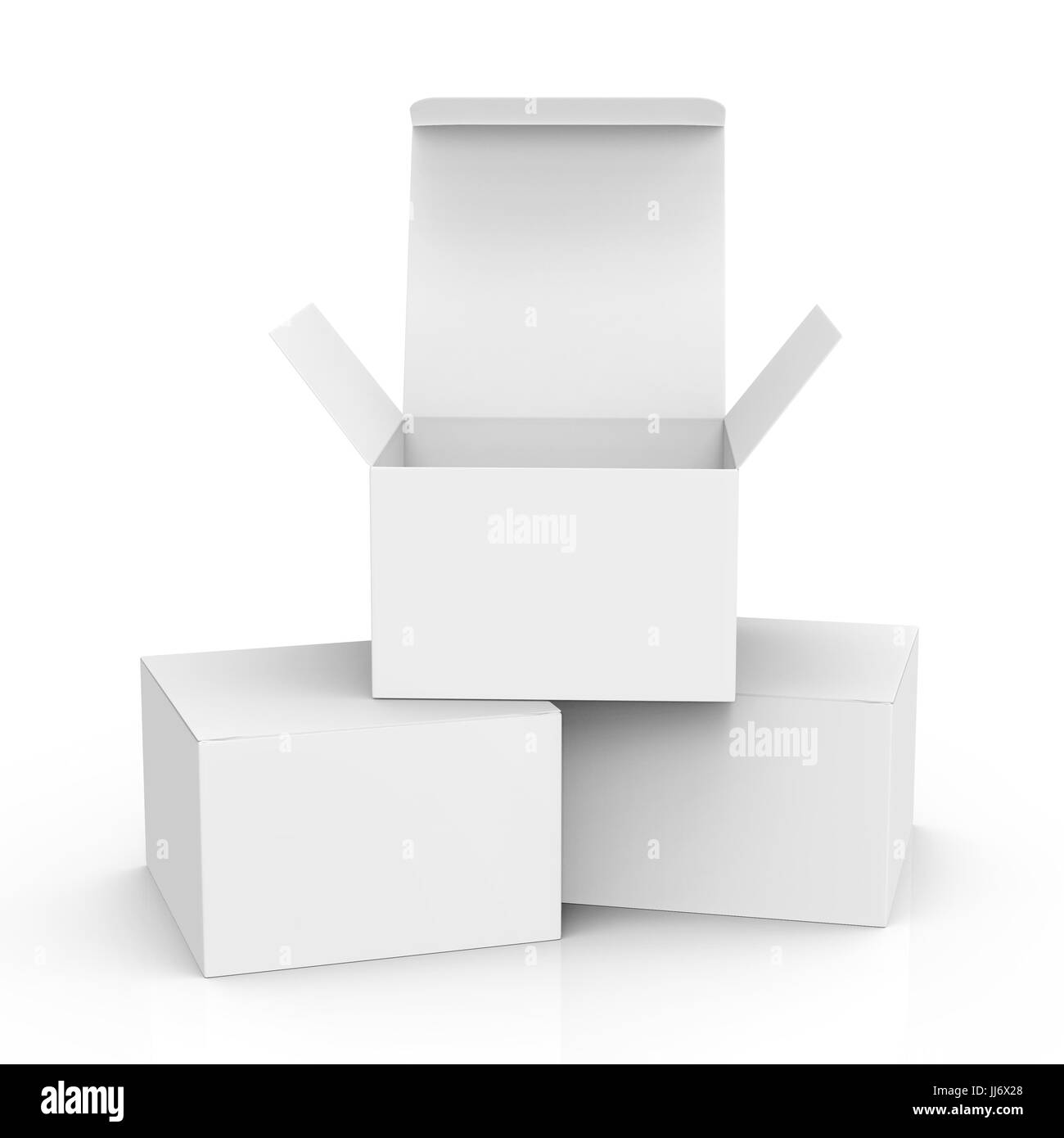Blank paper box mockup, white paper boxes pile up in 3d rendering Stock ...
