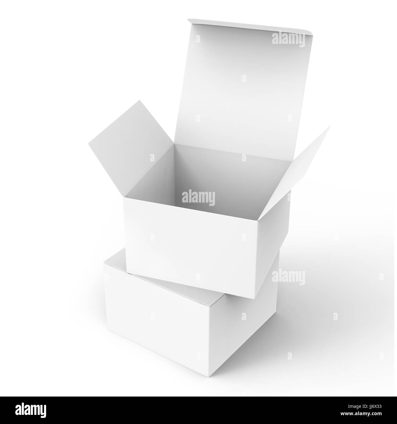Blank paper box mockup, white paper boxes pile up in 3d rendering Stock ...