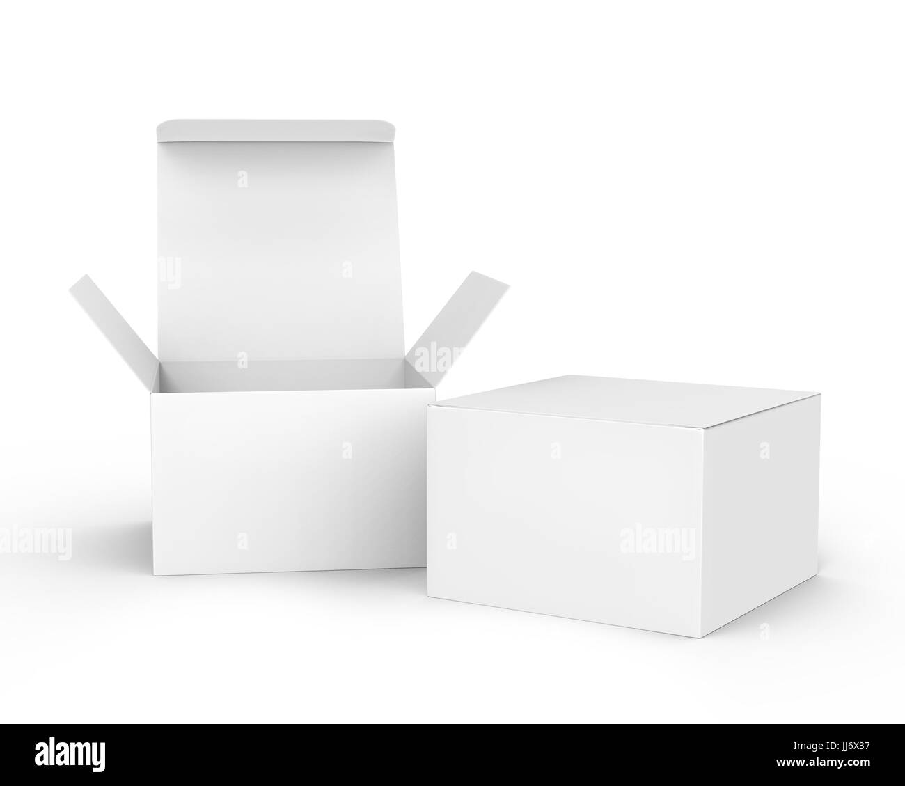Blank paper box mockup, white paper boxes one open and the other closed ...