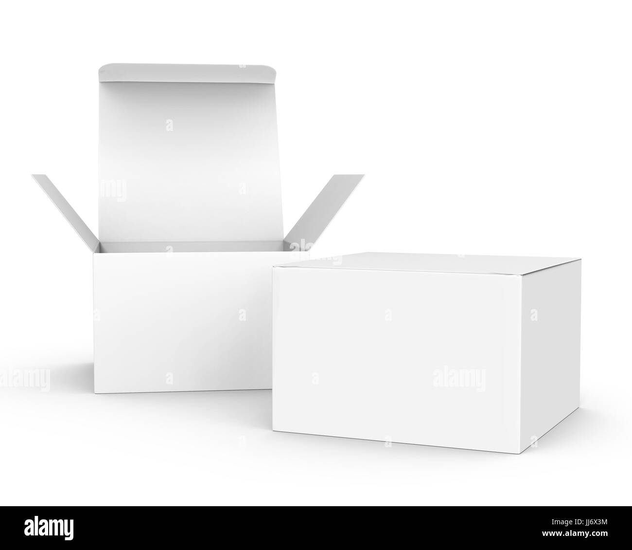 Blank paper box mockup, white paper boxes one open and the other closed ...