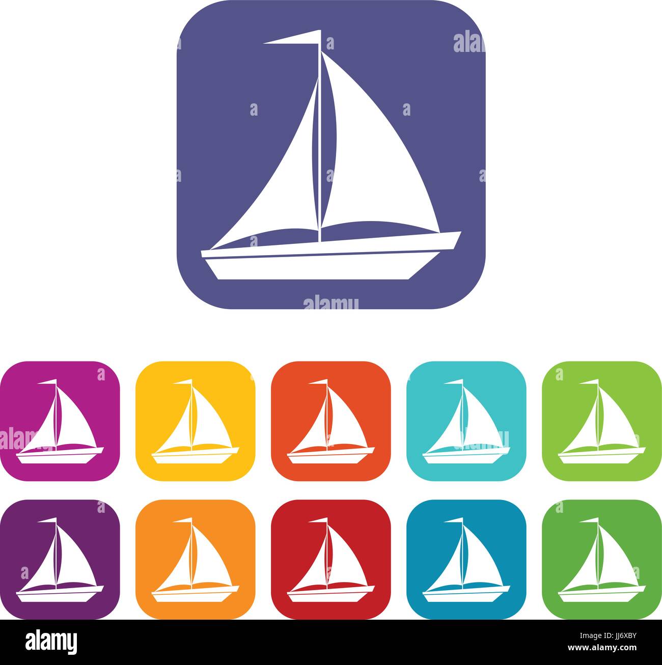 Boat with sails icons set vector illustration in flat style In colors ...