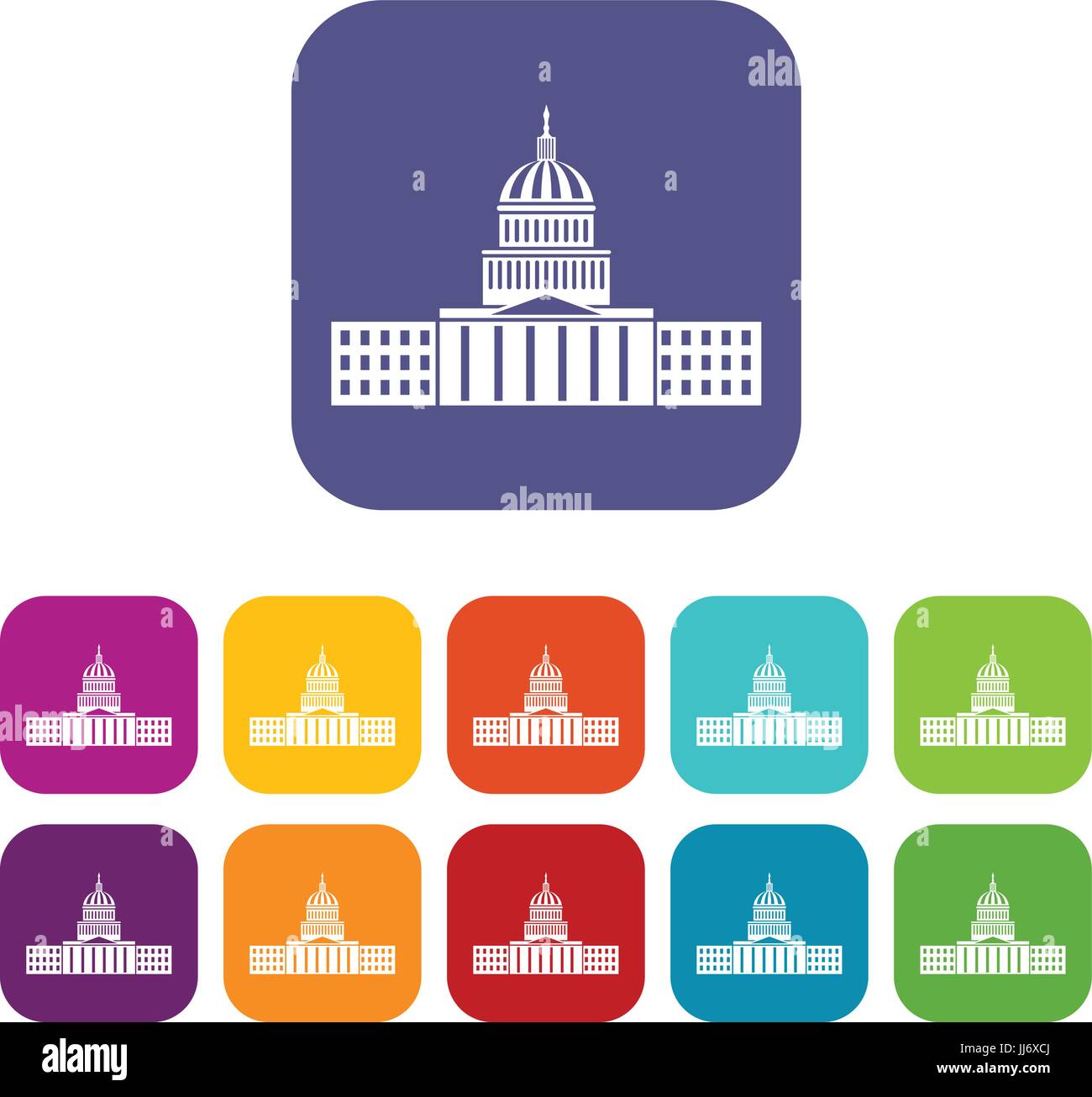Capitol icons set vector illustration in flat style In colors red, blue ...