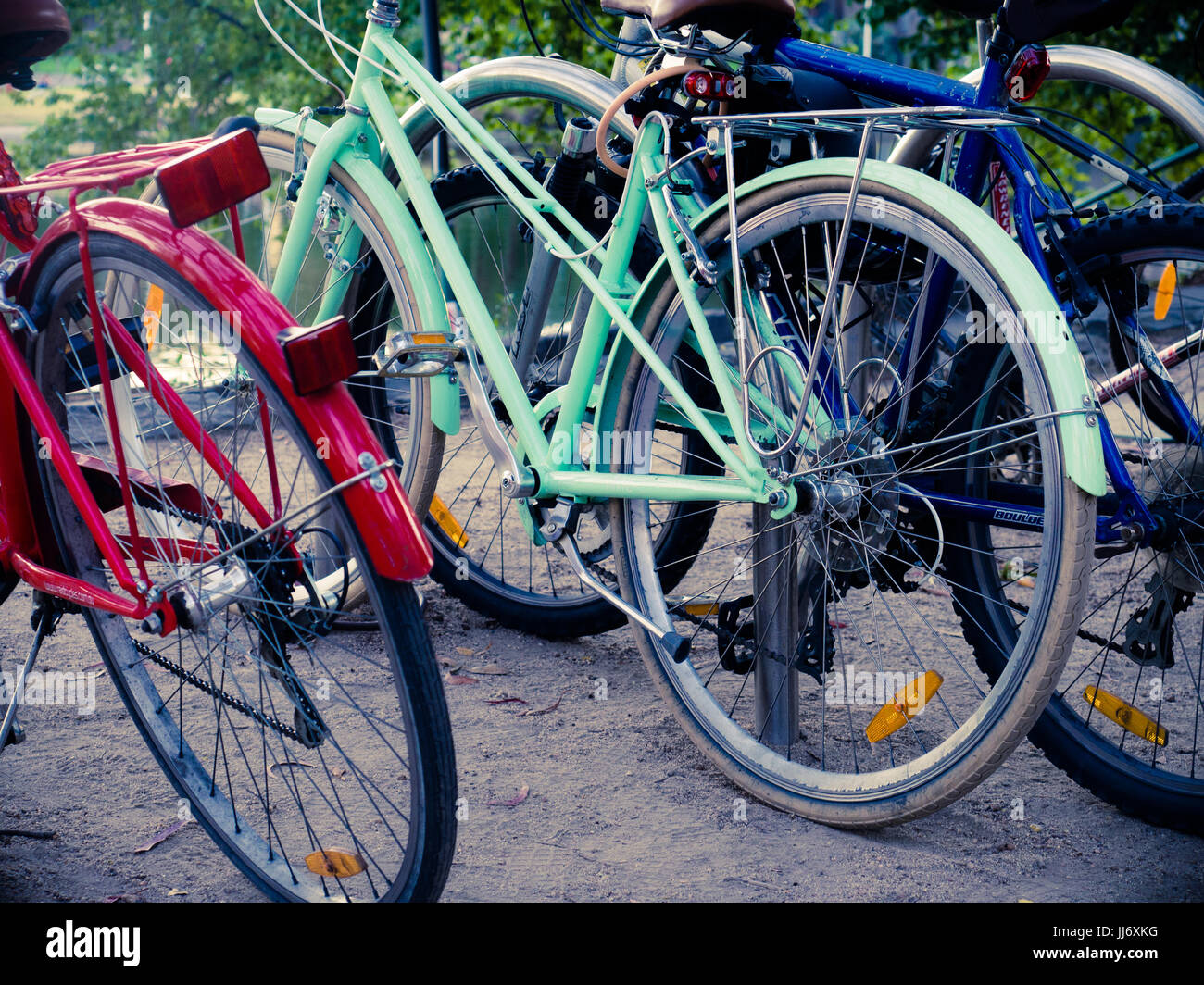 Three Colourful Bicycles Stock Photo - Alamy