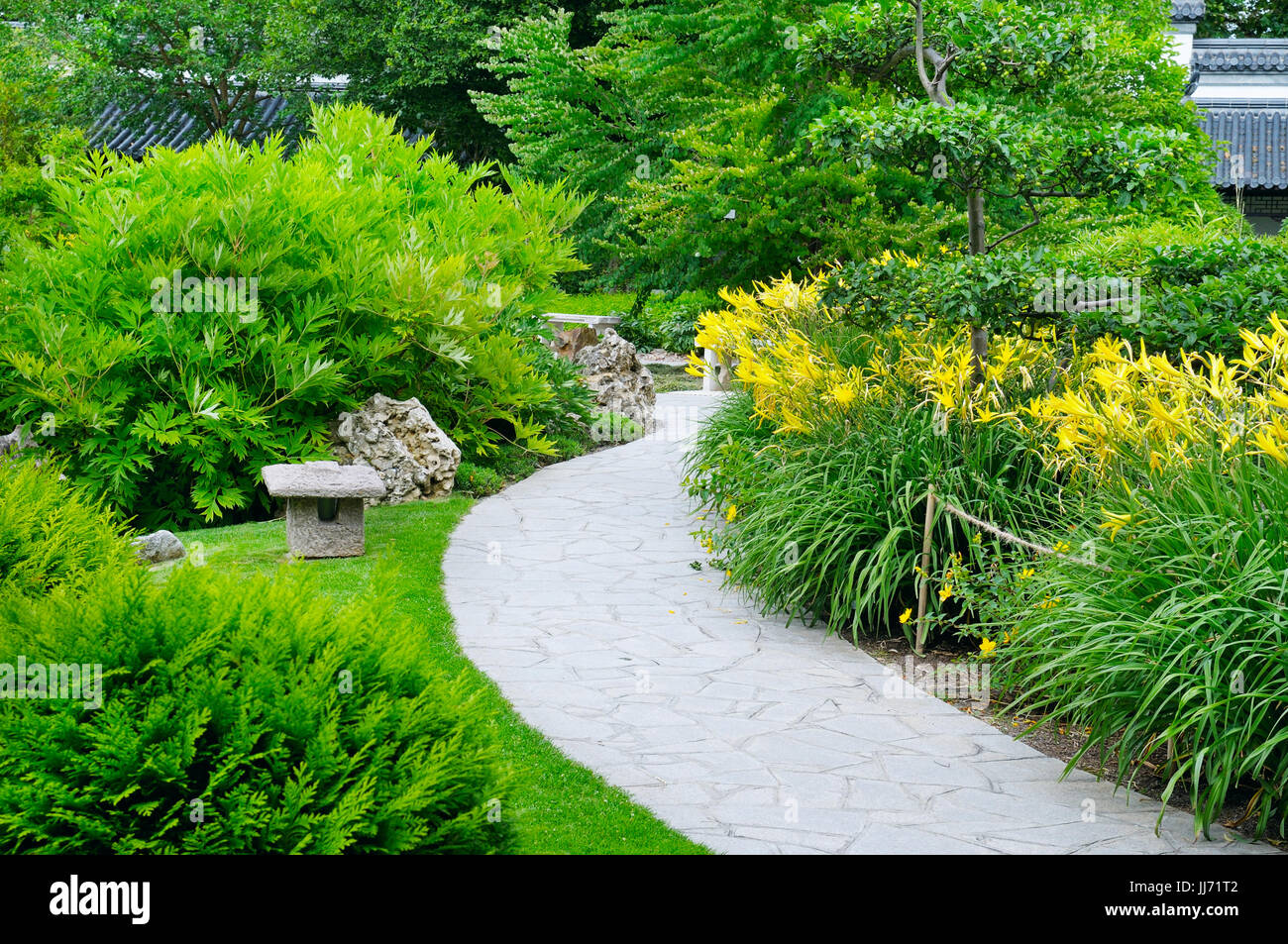 summer park with paths and flower beds Stock Photo - Alamy