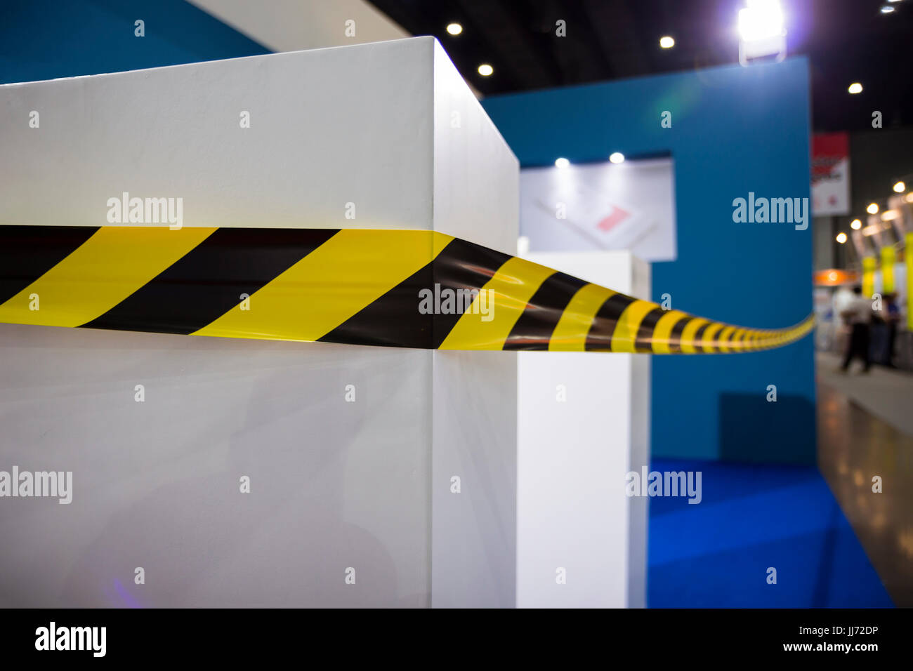 Barrier tape for no entry at an exhibition.do not cross ribbons.;Yellow ...
