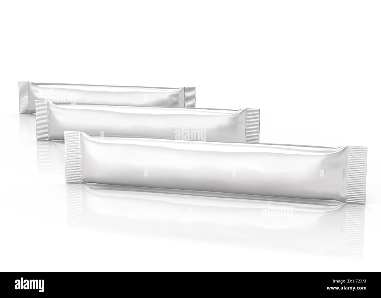 Blank stick pack mockup, 3d rendering plastic foil packages for design ...