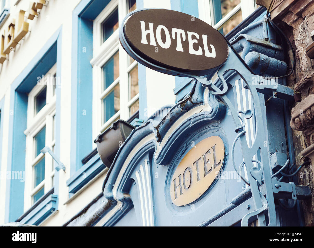 Typical classical style hotel outdoor sign in Strasbourg, France Stock ...