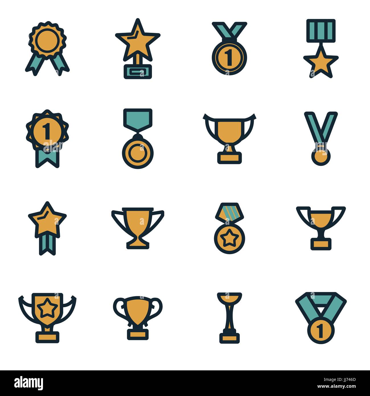 Vector flat trophy and awards icons set on white background Stock ...