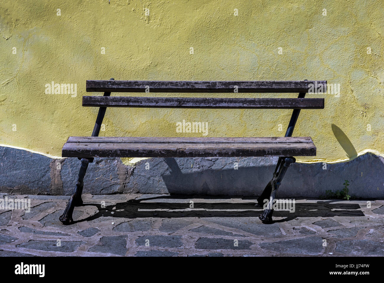 Crooked Bench in Panagia Vellage, Thassos Stock Photo - Alamy