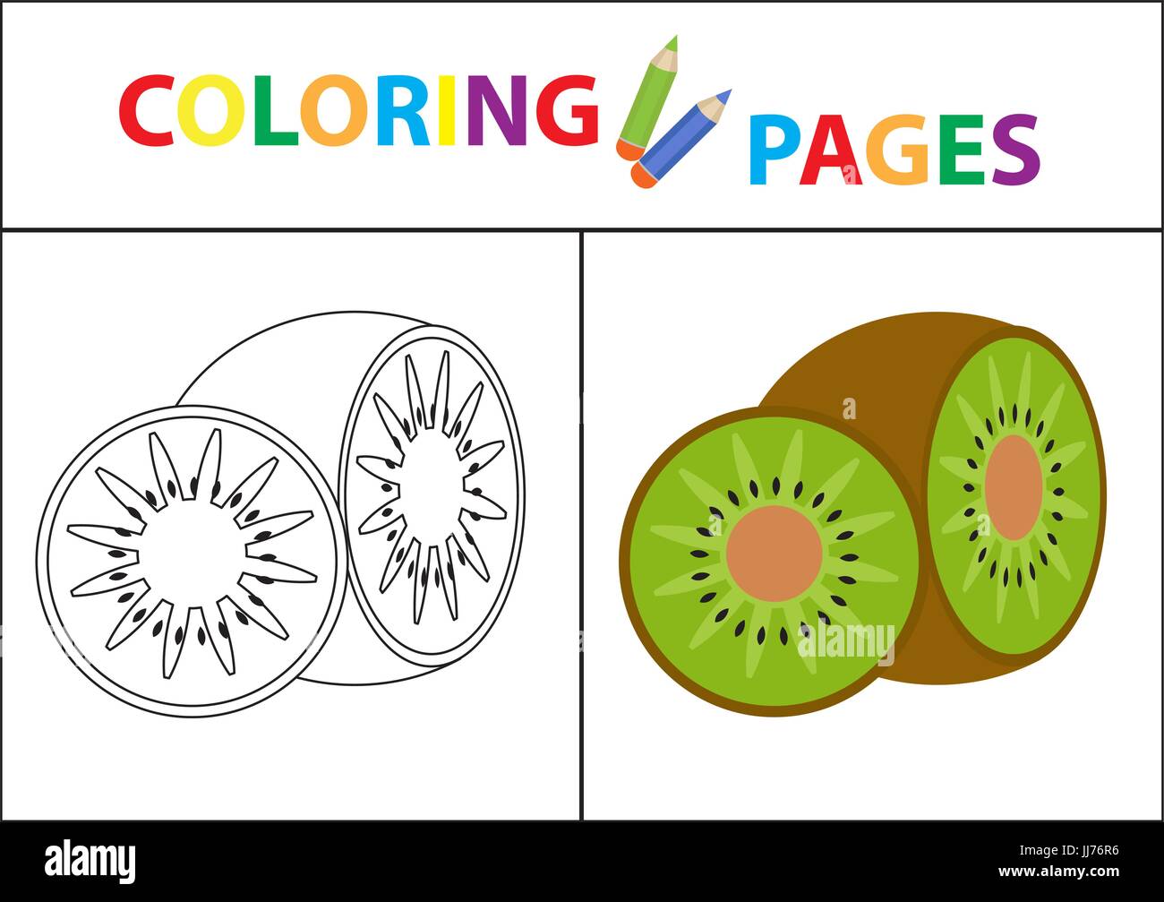 Coloring book page. Sketch outline and color version. Coloring for kids ...