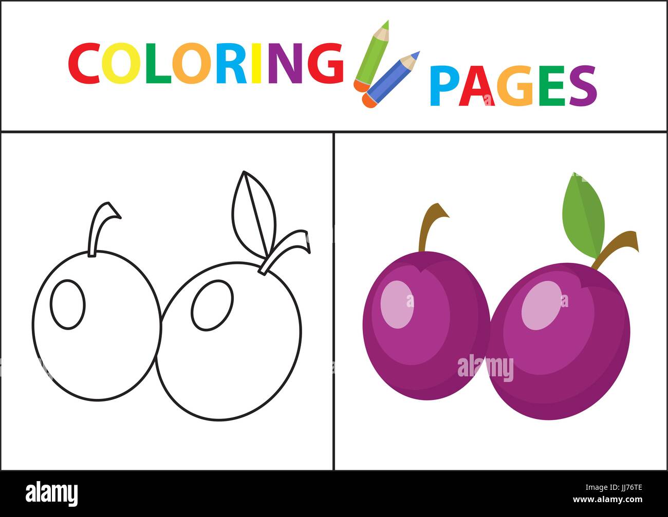 Coloring book page. Sketch outline and color version. Coloring for kids ...