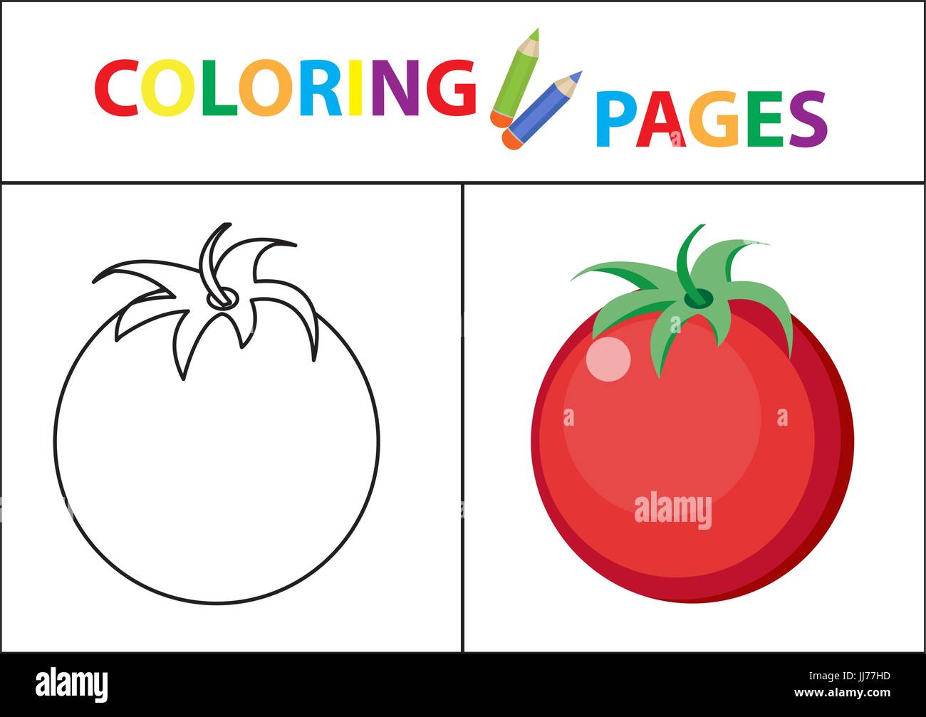 Coloring book page. Sketch outline and color version. Coloring for kids ...
