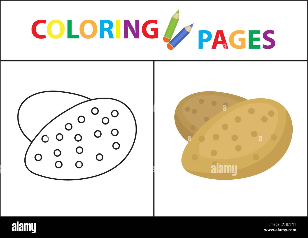 Coloring book page. Sketch outline and color version. Coloring for kids ...