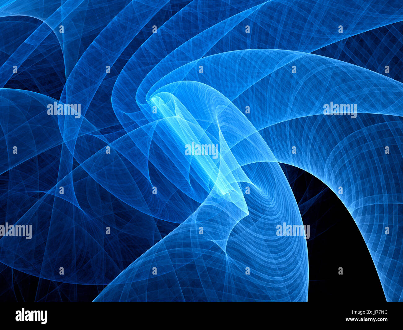 Blue glowing quantum spirals in space, computer generated abstract ...