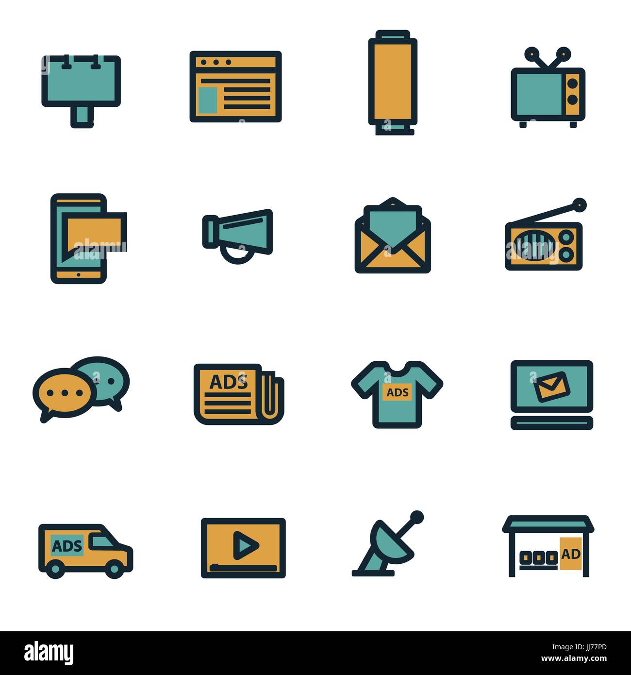 Vector flat advertisement icons set on white background Stock Vector ...